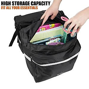 BV Bike Panniers 26L With Adjustable Hooks - Panniers For Bicycles With Carrying Handle, Bike Pannier Bag With 3M Reflective Trim For More Visibility - Bicycle Commuting Pannier Fit Most Bicycle Rack