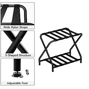 HOOBRO Luggage Racks Set of 2, Folding Suitcase Stand for Guest Room, Metal Luggage Holder with Storage Shelf, Bedroom, Hotel, Black BK03XLP201G2