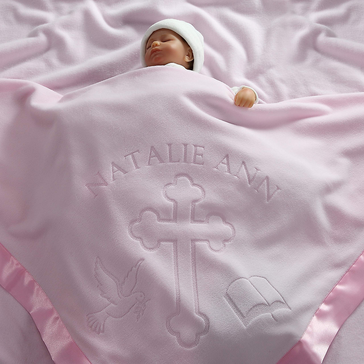 Custom Catch Personalized Baptism Baby Blanket Gift - Girl Name for Christening (Pink, 1 Text Line)