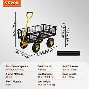 VEVOR Heavy Duty Steel Garden Cart, 900 LBS Garden Wagon Carts Outdoor Yard Utility Wagon with Steel Mesh Removable Sides and 10" Wheels
