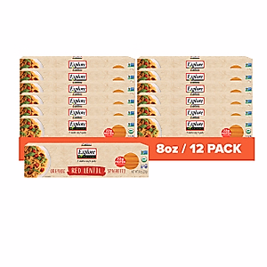 Explore Cuisine Organic Red Lentil Spaghetti - 8 oz, Pack of 12 - Easy-to-Make Pasta - High in Plant-Based Protein - Non-GMO, Gluten Free, Vegan