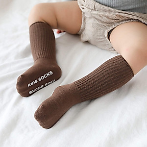 VWU Baby Crew Socks with Grips Unisex Toddler Infant Kids Cotton Tube Socks 0-5T (9 Pack Neutral Color, 6-18 Months)