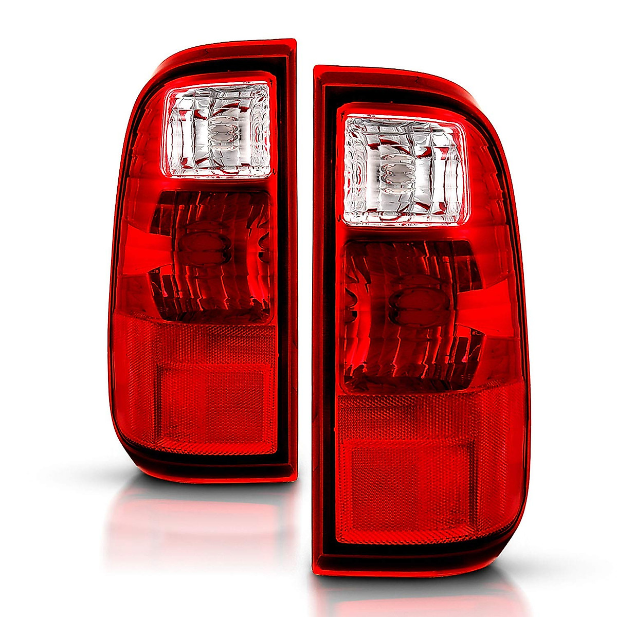 AmeriLite for 2008-2016 Ford F250 F350 F450 / SuperDuty Red Clear OE Replacement Brake Lamp Tail Lights Set - Driver and Passenger Side