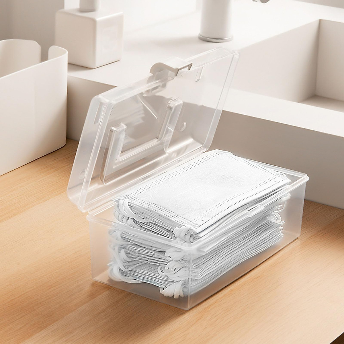 Haofy Clear Storage Box, Portable Plastic Container for Stationery Sewing Art Craft Jewelry with Lid (M)