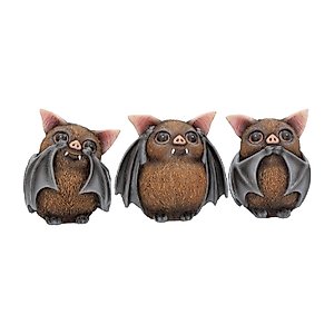 Nemesis Now Three Wise See No Evil Hear No Evil Speak No Evil Figurines, Adorable Hand-Painted Resin Collectibles and Gift - Bats