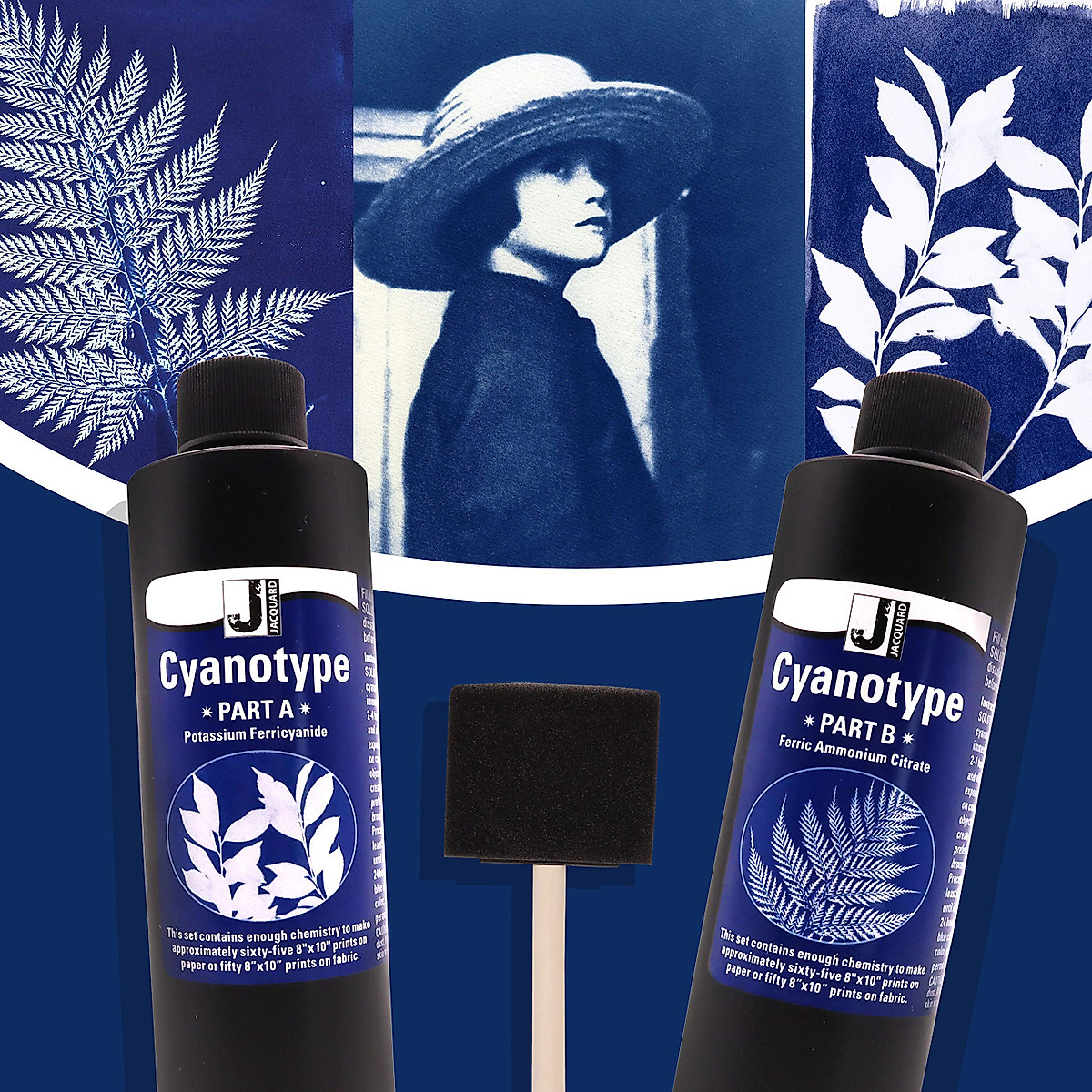 Jacquard Cyanotype - for Photographic Blueprints on Paper and Fabric - 2 Component Sensitizer Set - Bundled with Moshify Sponge Brush for Application