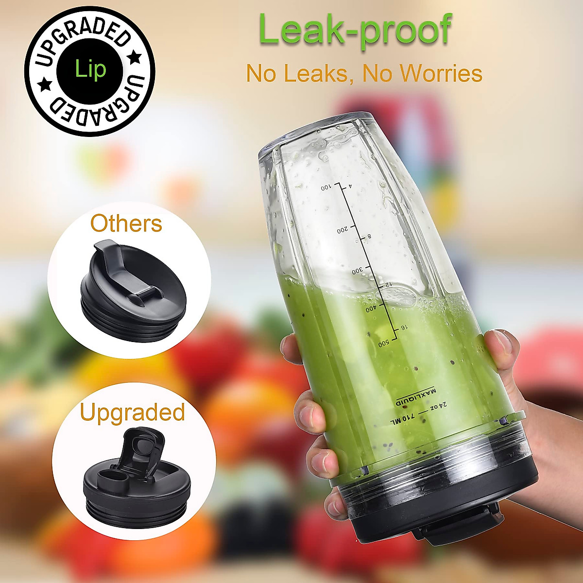 [Upgraded] Replacement 24oz Nutri Ninja Blender Cup, 24oz Cups with 7 Fins Replacement Extractor Blade Parts fit Ninja Auto iQ BL682-30 BL642-30 BL450-30 BL455-30 BL456-30 BL482-30 BL687CO-30 etc.