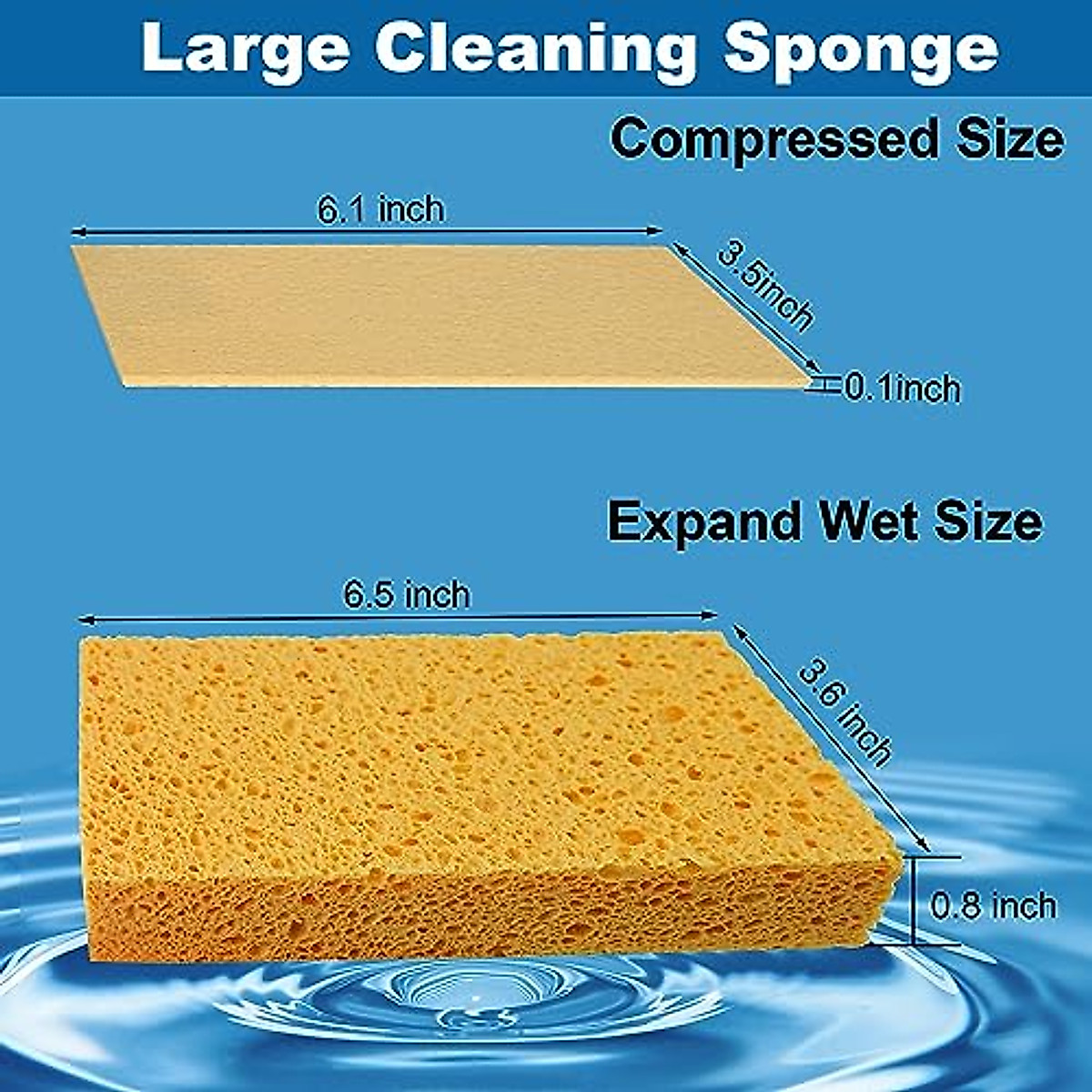 Large Kitchen Sponges for Dishes,Pop Up Eco Friendly Bathroom Cleaning Sponge for Countertop,Tiles,Walls,Floors,Natural Compostable Scrubber for Dish,Car,Kayak,Compressed Cellulose Sponges 6 Pack