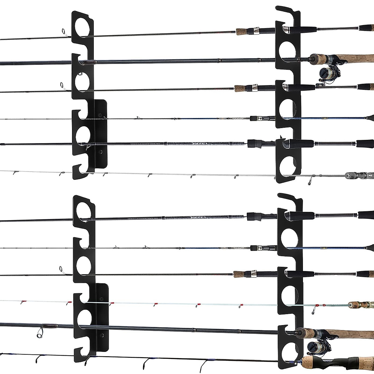 Iswabard Wall Mounted Fishing Rod Rack Horizontal Fishing Rod/Pole Holders for Garage, 4 Set, Wall or Ceiling Mounted Fishing Rod Rack Fishing Rod Storage, Metal