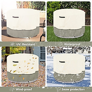 LSongSKY Patio Fire Pit Cover for Solo Stove Yukon 27 Inch,Waterproof 600D Heavy Duty 29 inch Outdoor Round Fire Cover,Solo Stove Yukon Cover Waterproof(29"DIA x 18.5"H),White&Grayish Green