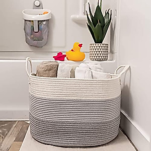OrganiHaus Gray Extra Large Storage Basket for Blankets 20x13| Decorative Cute Laundry Hamper Basket for Clothes | Cotton Rope Basket for Blankets | Farmhouse Nursery Laundry Basket & Towel Hamper