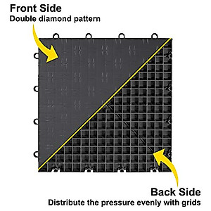 VEVOR Garage Floor, Durable Interlocking Floor Tiles, 50 Pack, Non-Slip Diamond Plate Garage Tiles, Support up to 55,000 lbs for Car Garage, Basements, Gyms, Repair Shops (12 x 12 inch, Graphite)