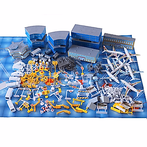 International Airport Assembled Toy 8 Planes and 8 Vehicles 200 Pieces Aircraft Model Playset Simulated Scene