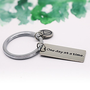 Meiligo Sobriety Keychain One Day at a Time Keychain Addiction Recovery Inspirational Jewelry Motivational Gifts (One Day at a time)