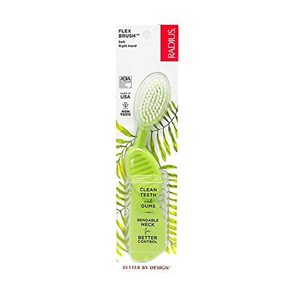 Radius Toothbrush Flex Brush BPA Free & ADA Accepted Designed to Improve Gum Health & Reduce Gum Issues - Right Hand - Lime White - Pack of 1