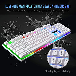BenRan Wired Gaming Keyboard Rainbow Backlit Mechanical Keyboard Mouse Combo, LED 104 Keys USB Ergonomic Keyboard, Mouse for PC Gamer(White)