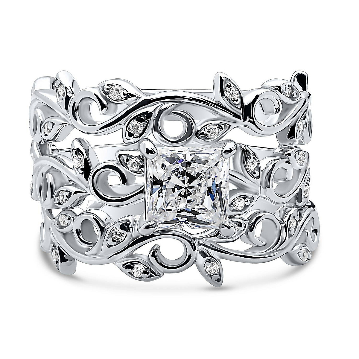 BERRICLE Sterling Silver Leaf Wedding Engagement Rings Cubic Zirconia CZ Solitaire Ring Set for Women, Rhodium Plated Size 6.5