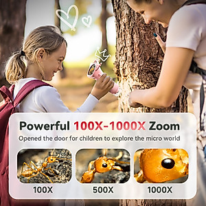 Hideal HP40 Microscope for Kids [Easy and Fun] 2" IPS Portable Handheld Kids Microscope Miniscope, Pocket Mini Scope Educational Science Kit, Birthday Easter Gifts for Kids, PC View, Pink