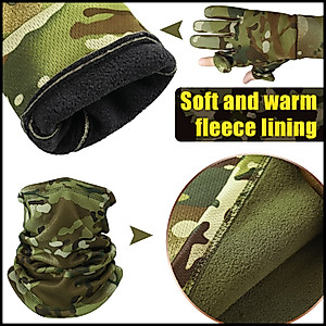 Janmercy 3 Pcs Camouflage Beanie Gloves and Scarf Set Include Beanie Neck Gaiter, 1 Pair Full Finger Hunting Gloves (Vintage Color)
