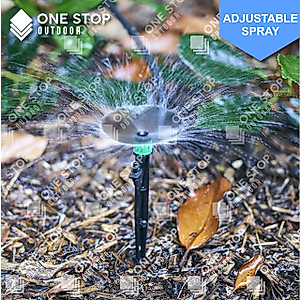 (100-PACK) - 1/4" Inch 360 Degree Drip Emitter On 5" Stake Sprayer Adjustable Flow 0-20 GPH, Fits 1/4 (4-6mm) Irrigation Tubing - Micro Bubbler Drippers for Drip Irrigation (100 Pack Dripper on Stake)