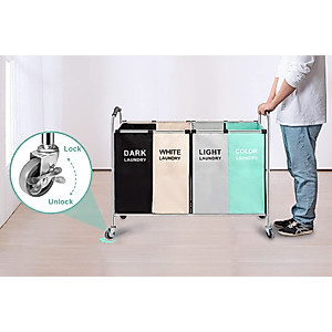 320L Laundry Basket Sorter, 4 Section Laundry Hamper Bag Closet Storage Organizer for Dirty Clothes in Laundry Room Bedroom Storage Organization (4-Section GREEN)