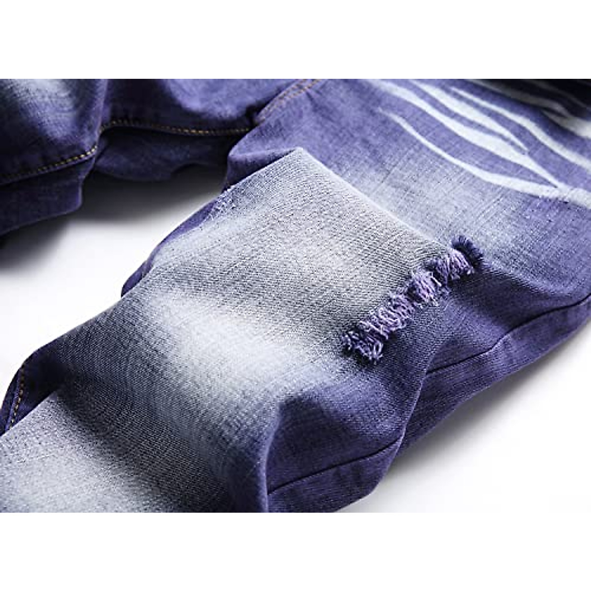 Men's Ripped Distressed Destroyed Straight Slim Fit Denim Jeans,705 Purple,Size 32