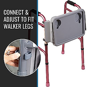 DMI Walker Tray, Rollator Tray, Mobility and Walker Accessory Tray Table Fits Most Standard Walkers, Folding with Two Cup Holders and Tool Free Assembly, 16 x 11.8
