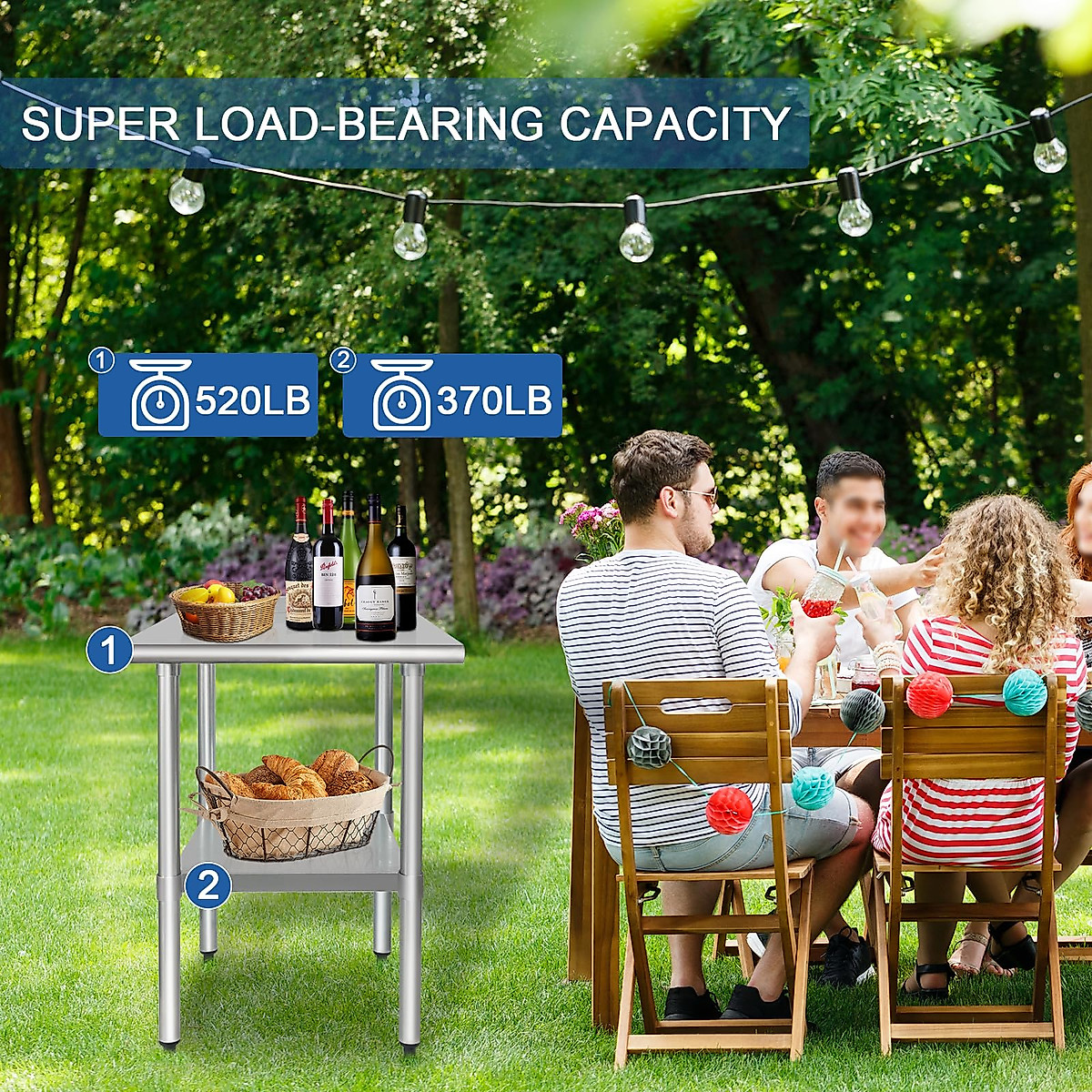 HARDURA Stainless Steel Table Prep & Work Table 24 x 30 Inches NSF Heavy Duty Commercial with Undershelf and Backsplash for Restaurant Kitchen Home and Hotel