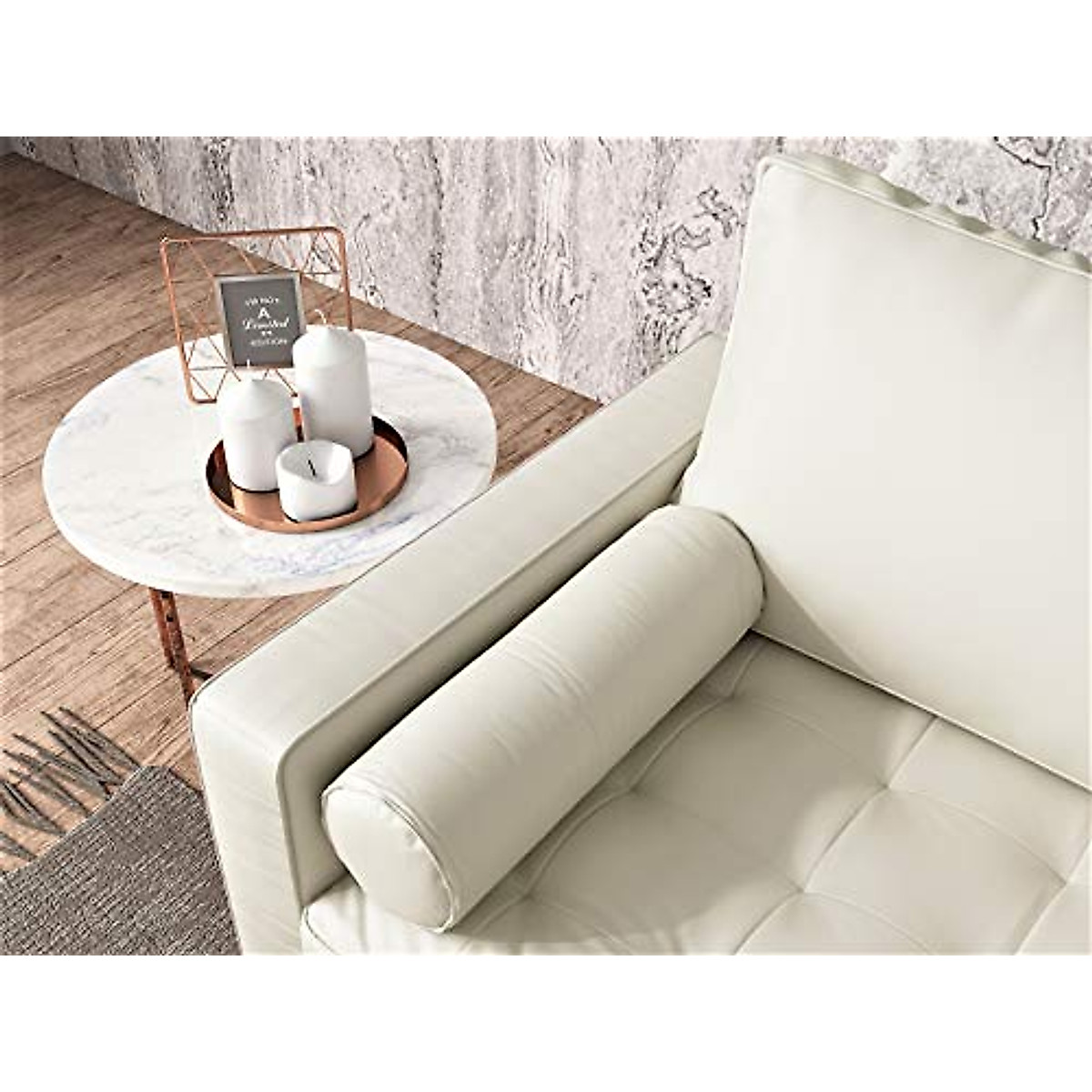 US Pride Furniture NS5454-S Caladeron Mid-Century Modern Sofa in Faux Leather, PVC White