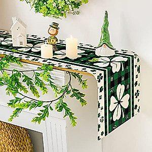 Artoid Mode Green Clover Buffalo Plaid Shamrocks St.Patrick's Day Table Runner, Seasonal Kitchen Dining Table Decoration for Indoor Home Party 13x72 Inch