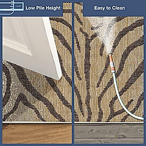 Liora Manne CARMEL Indoor/Outdoor Power Loomed Synthetic Blend Low Profile Area Rug - Transitional Graphic Casual Nature Animal Print (Zebra Sand) (7'10" x 9'10")