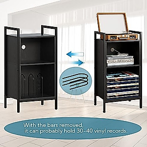 Yusong 3 Tier End Table, Tall Side Table With Storage Cabinets, Bedside Table Nightstand Small Bookcase for Small Space in Living Room, Bedroom, Office, Oak Black