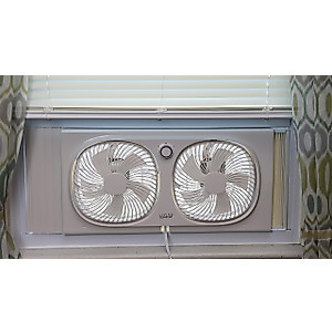 Comfort Zone Living Comfort Twin Window Fan with Individually 180 Degree Rotating Fan Heads, 9 inch, 2 Speed, Plastic Removable Bug Screen, Ideal for Home, Kitchen, Bedroom, & Office, LC329WT