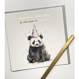 Old English Co. Panda Happy Birthday Card for Her - Fun Panda-monium Party Hat Birthday Card for Mum, Dad, Daughter, Son - Gold Foil Birthday Card for Women and Men | Blank Inside with Envelope