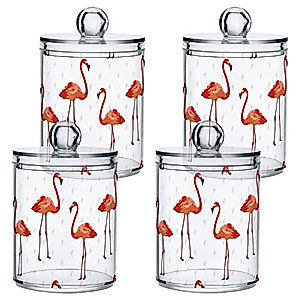 Kigai 2 Pack Apothecary Jars Flamingo Bird Crane Qtip Holder Organizer Clear Airtight Container for Cotton Swabs Food Storage 14oz Plastic Jars with Lids