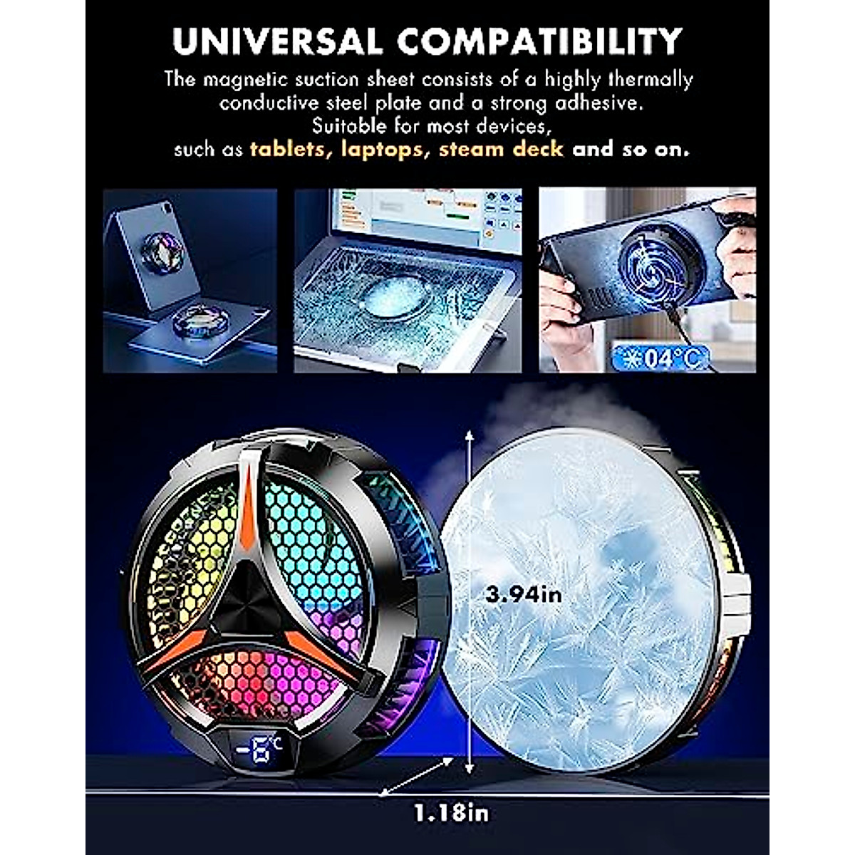 ACEDAYS iPad Cooler,Magnetic Tablet Cooler for ipad/Surface pro/Samsung Tab,Universal Radiator with Temperature Display for Mobile Gaming,Tiktok Live Streaming(Including Tablet stand Holder)