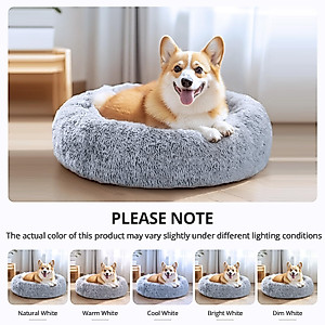 JOLLYVOGUE Donut Dog Bed, Comfort Round Dog Bed, Anti-Anxiety Calming Cuddler Dog & Cat Bed, Fluffy Faux Fur Cushion Bed for Small Medium Dogs and Cats, 20"