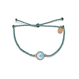 Pura Vida Rose Gold Wave Cameo Bracelet - 100% Waterproof, Adjustable Band, Brand Charm - Smoke Blue