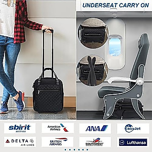 EMPSIGN Underseat Carry On Wheeled - 16” Multi-functional Lightweight Overnight Rolling Underseater Bag, Carry-on Bag with Spinner wheels Suitcase for Women Men Travel Business, Black