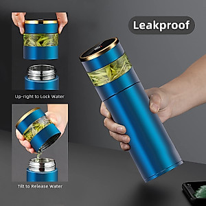 Tea Infuser Bottle - Coffee thermos - Smart Sports Water Bottle with LED Temperature Display,Double Wall Vacuum Insulated Water Bottle - Travel Tea Mug with Stainless Steel Filter (Blue)