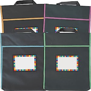 Store More Large Book Pouches and Labels - Black with Neon Trim - Set of 12