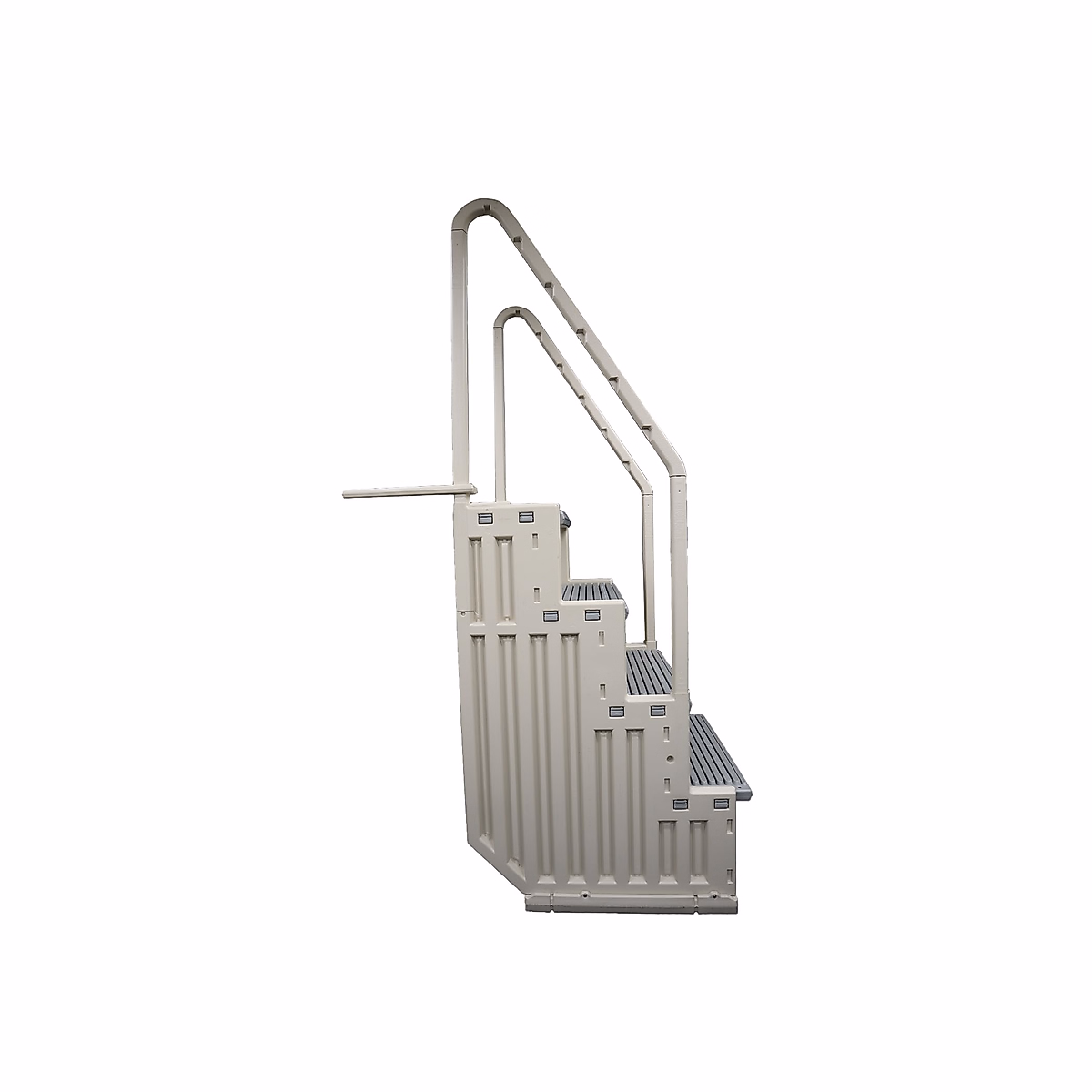 Confer Plastics Step-1X: Sturdy Above Ground Entry System with Dual Handrails and Slip-Resistant Steps, Easy Installation, Supports up to 400 lbs - Proudly Made in USA. Warm Grey with Grey Treads