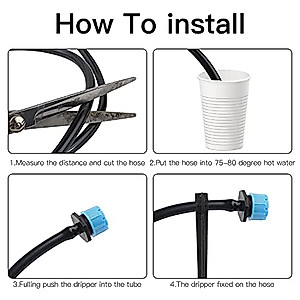 MSDADA 110 Pcs Adjustable Irrigation Drippers Sprinklers Emitter Drip Anti-Clogging Watering System for Flower beds, Gardens, Lawn on 1/4'' Barb (Blue)