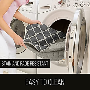 Sofa Shield Couch Slip Cover with Patented Strap, Cushion Protector, Reversible Stain and Dog Tear Resistant Slipcover, Quilted Microfiber 70” Seat Washable Covers, Pet Dogs Quatrefoil Charcoal Linen