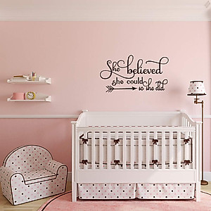 She Believed she Could so she did - Carved Pure Black Vinyl Matte Surface Quote Wall Decal Inspirational Sayings Decor Positive Princess Motto Art Letters Maxim