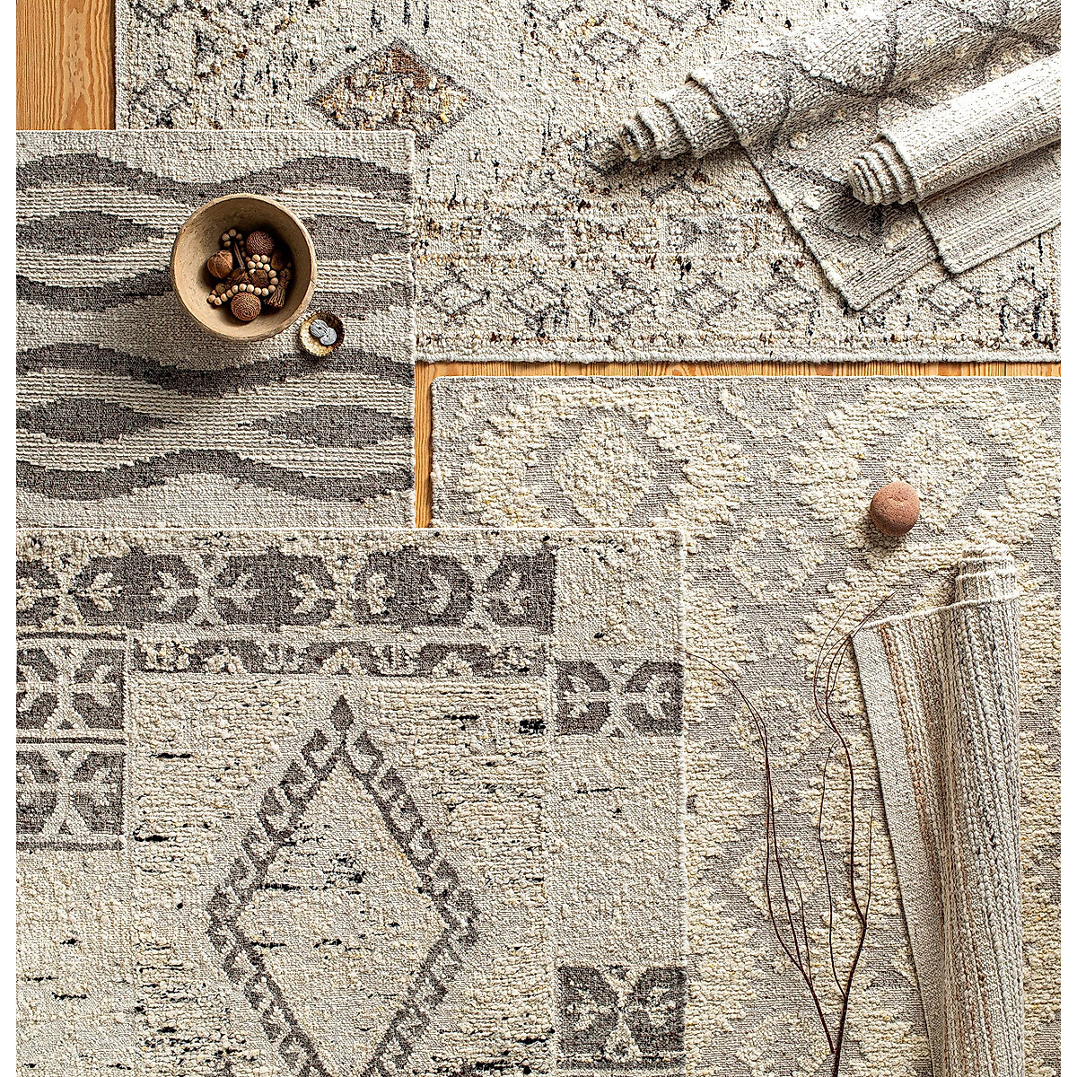 Hauteloom Aliaga Wool Living Room, Bedroom Area Rug - Global - Gray, Beige, Brown - 8' x 10'