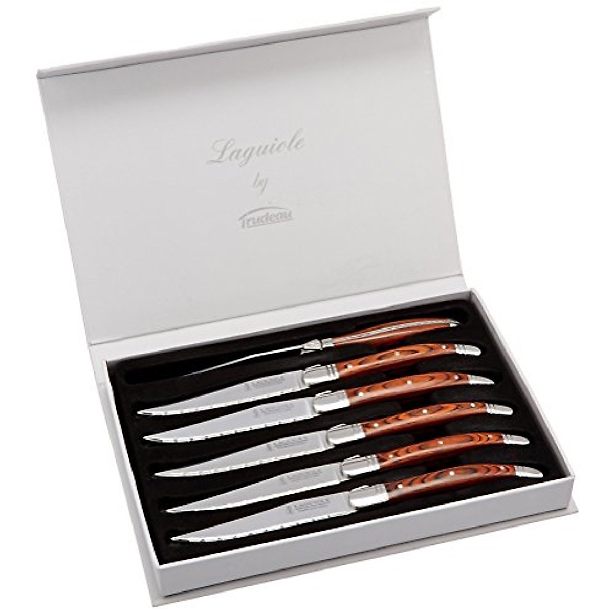 Trudeau Laguiole Steak Knives with Pakkawood Handles (Set of 6), Stainless/Wood