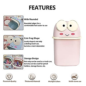 Benshukam Mini Frog Desktop Trash Can Cute Small Trash Can with Lid Flip Trash Can for Bathrooms, Kitchens, Offices, Waste Basket for Dressing Table(Pink)
