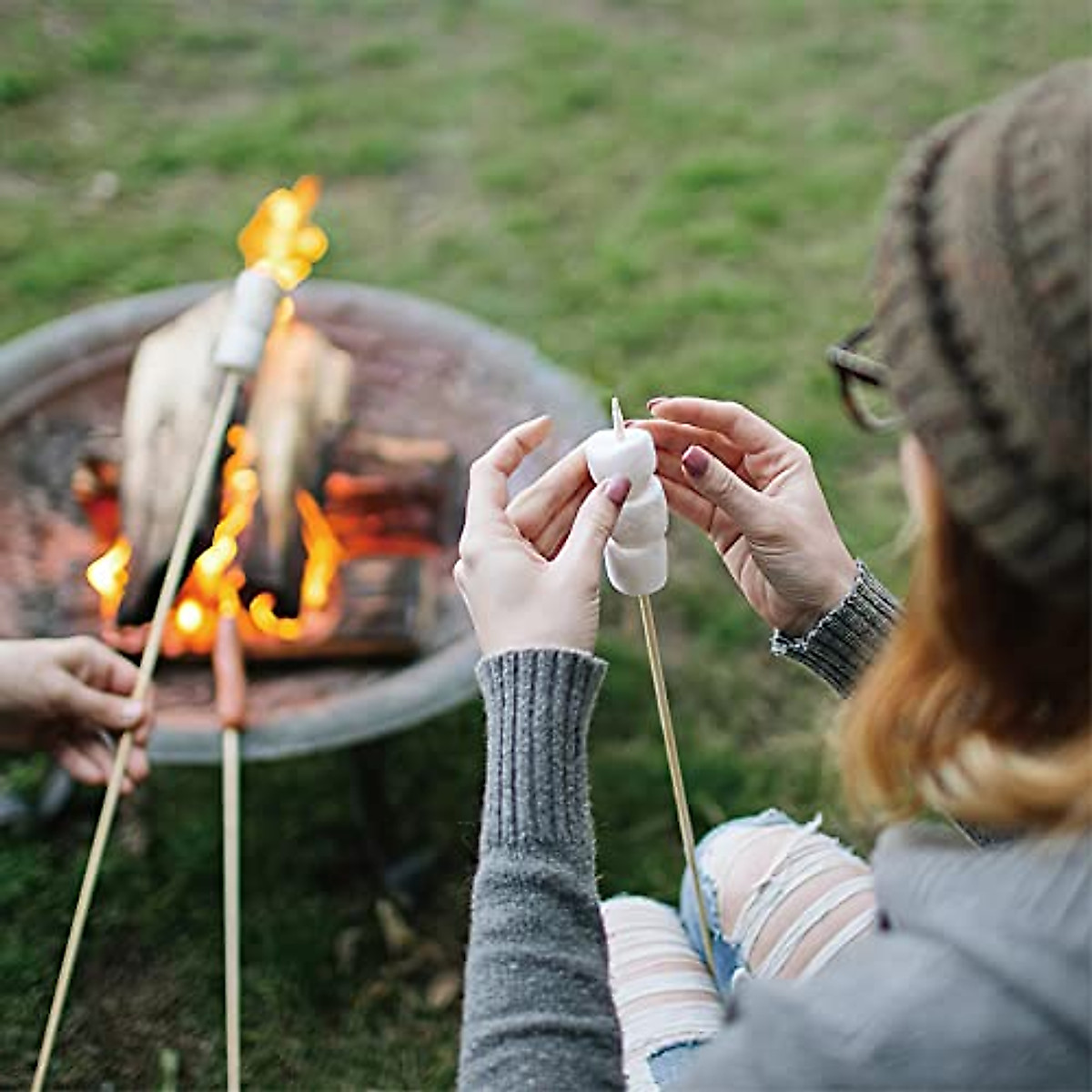30 Inch / 75cm Extra Long Wood Skewers 50Pcs, Heavy Duty Bamboo Wooden Marshmallow Sticks for Fire Pits Roasting Campfire, Kids Safe Disposable Camping Skewer for Smores Grilling Kebab BBQ Barbecue