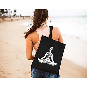 GXVUIS Yoga Canvas Tote Bag for Women Namaste Meditation Reusable Grocery Shoulder Shopping Bags Motivational Girl Power Black